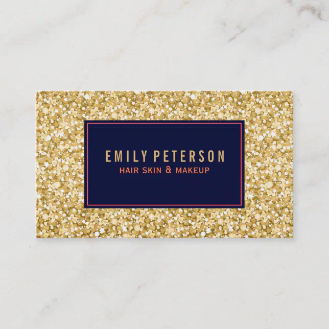 Gold Fax Glitter With Black And Coral Red Accents Business Card | Zazzle