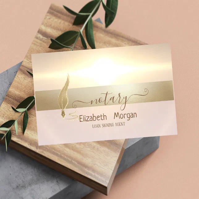 Gold Feather Notary Signing Agent Business Card | Zazzle