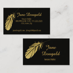 Gold Feather Pen Black Classic Notary Business Card | Zazzle