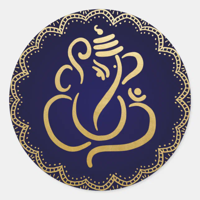 Gold Festive Ganesh | Indian God Blue Classic Round Sticker | Zazzle