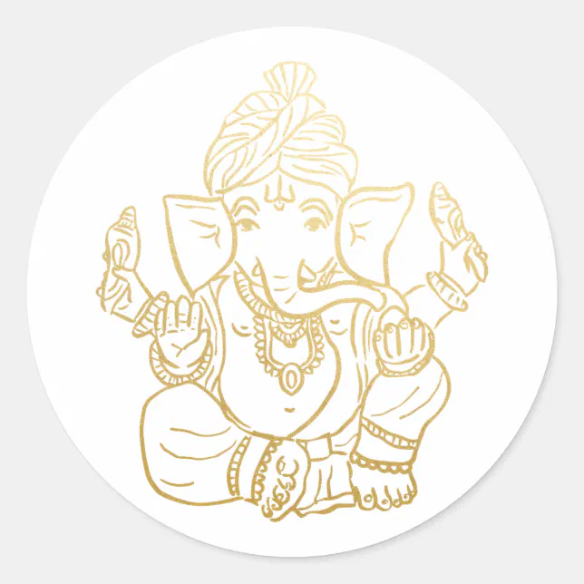 Gold Festive Ganesh | Indian God Ganpati Classic Round Sticker | Zazzle