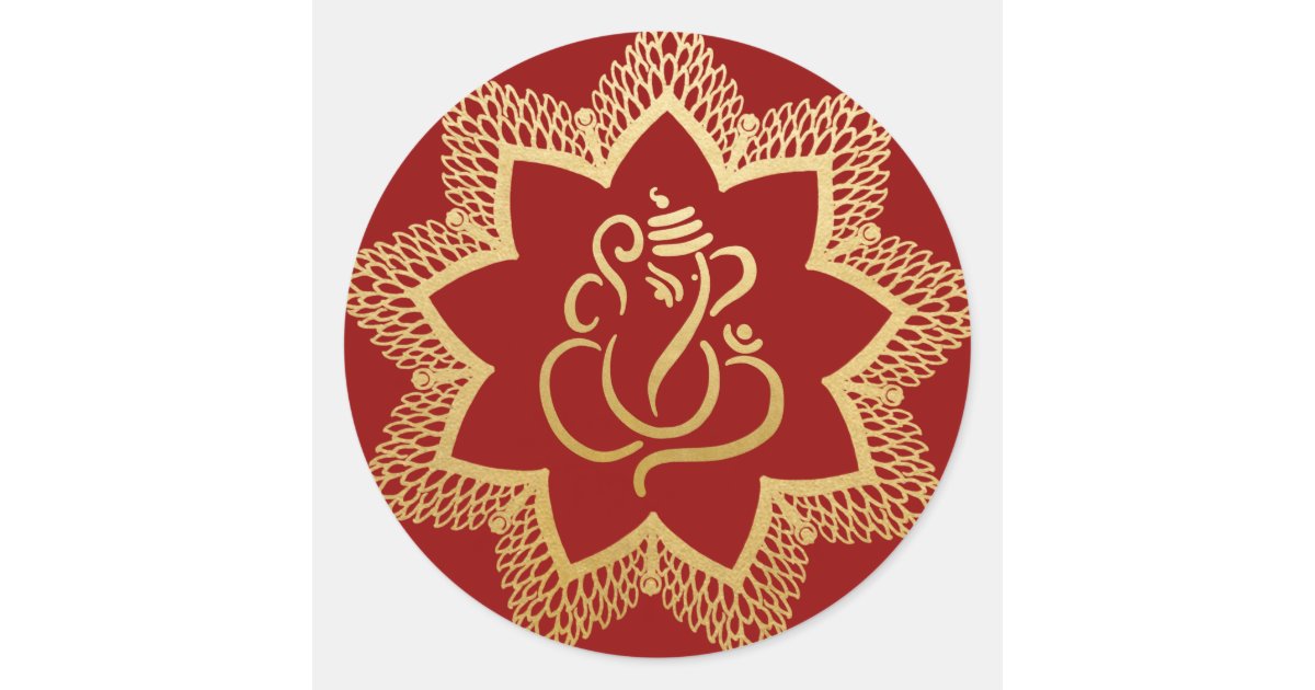 Gold Festive Ganesh | Indian God Red Classic Round Sticker | Zazzle