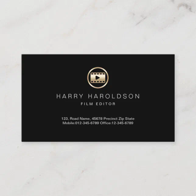 Gold Film Icon Video Editor Business Card | Zazzle