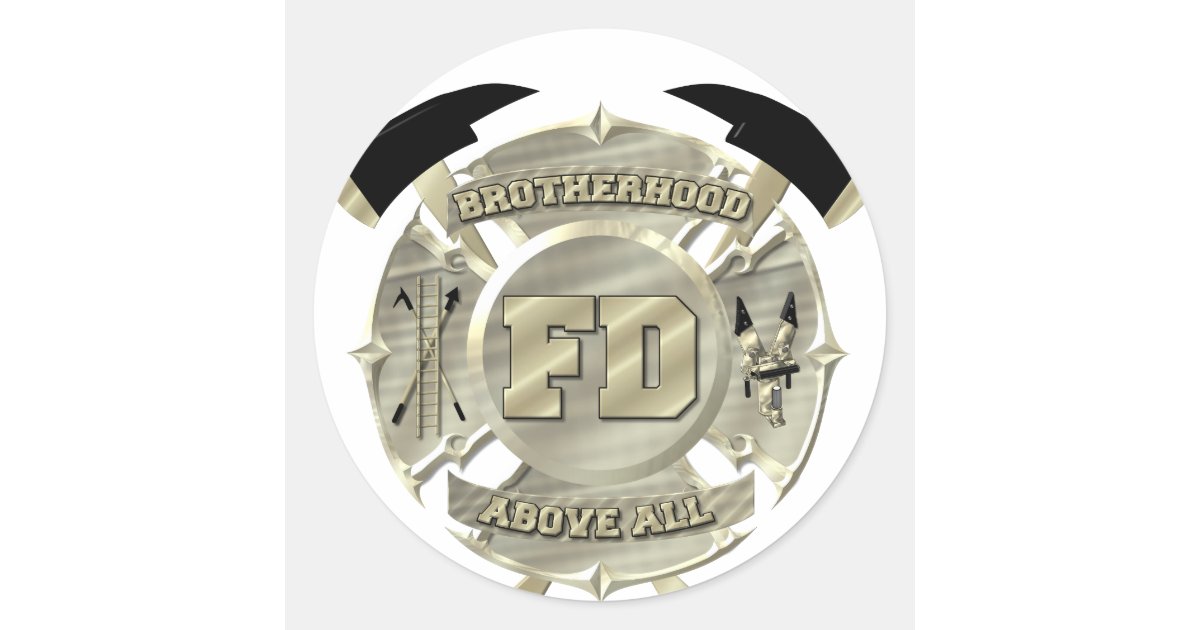 Gold Firefighter Brotherhood Symbol Classic Round Sticker | Zazzle
