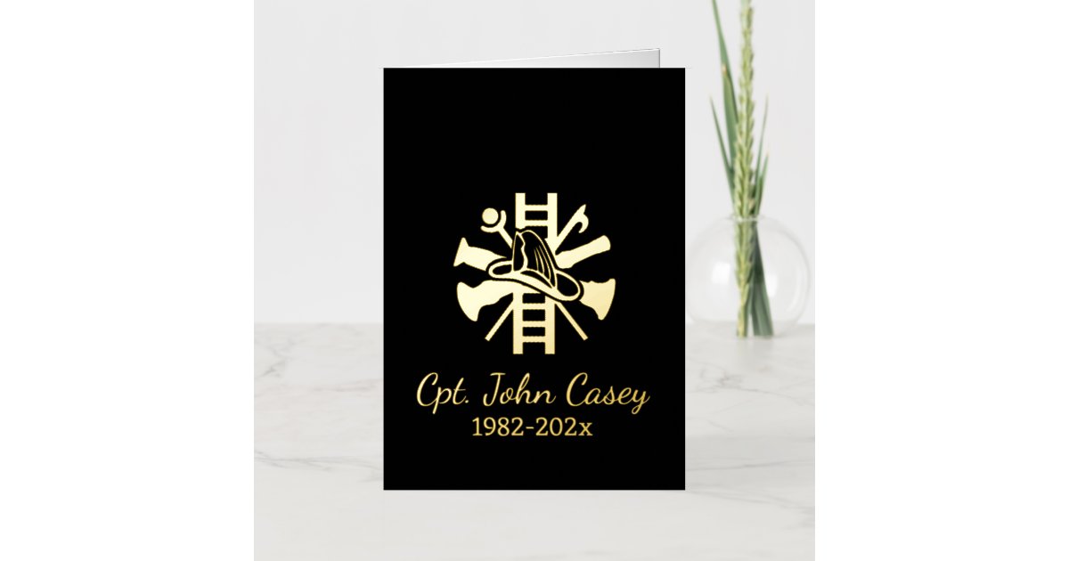 Gold Firefighter Logo Memorial Foil Greeting Card | Zazzle