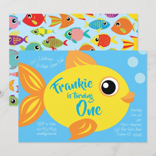 Gold Fish Aquarium 1st Birthday Cute Invitations | Zazzle.com