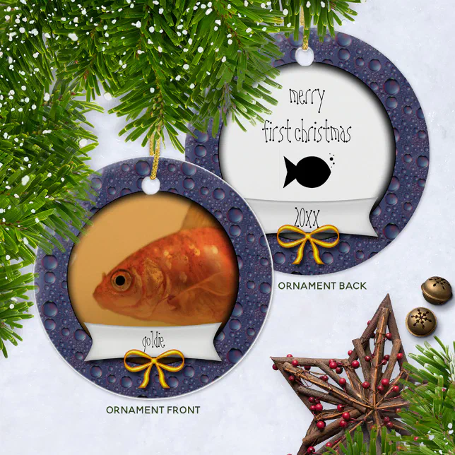 Gold Fish • Goldfish • Fishy's First Christmas Ceramic Ornament | Zazzle