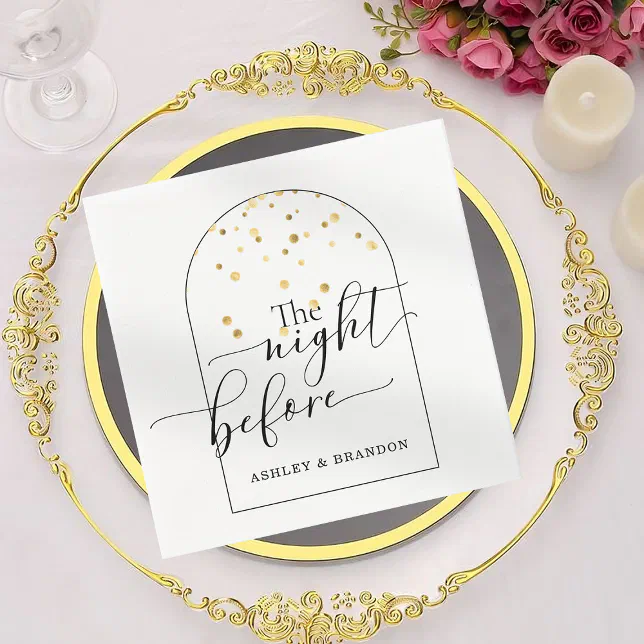 Gold Flakes Minimal Script The Night Before Napkins | Zazzle