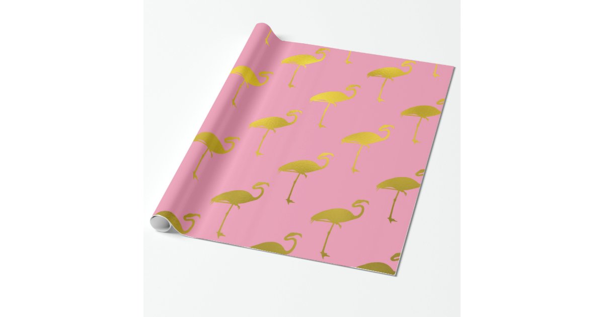 Gold Flamingo Faux Metallic Foil Tropical Flamingo Wrapping Paper | Zazzle