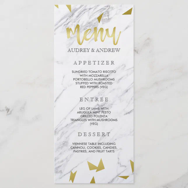Gold Flecks & Marble Wedding Menu | Zazzle
