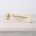 Gold Fleur de Lis & White Lattice Taupe Desk Name Plate | Zazzle