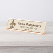 Gold Fleur de Lis & White Lattice Taupe Desk Name Plate | Zazzle