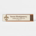 Gold Fleur de Lis & White Lattice Taupe Desk Name Plate | Zazzle