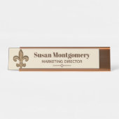 Gold Fleur de Lis & White Lattice Taupe Desk Name Plate | Zazzle