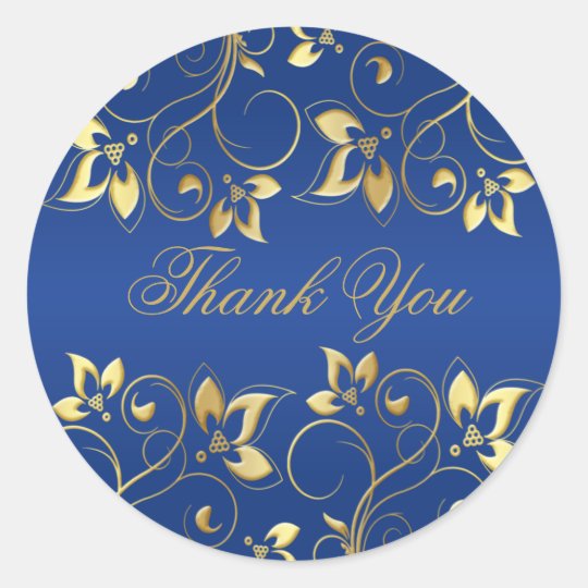 Gold Floral and Royal Blue 1.5" Round Sticker | Zazzle.com