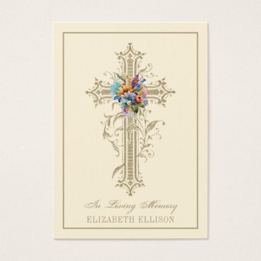 Gold Floral Cross Religious Funeral Prayer Card | Zazzle