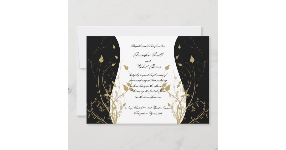 Gold Floral Curved Wedding Invitation | Zazzle