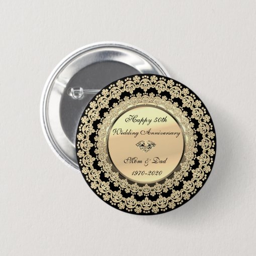 Gold Floral Elegant Black 50th Wedding Anniversary Button | Zazzle