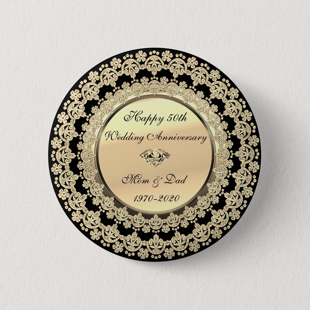 Gold Floral Elegant Black 50th Wedding Anniversary Button | Zazzle