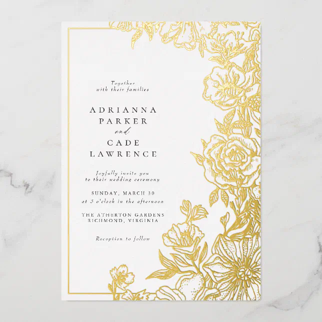 Gold Floral | Elegant Garden Wedding Foil Invitation | Zazzle