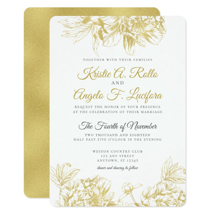 Gold Floral Elegant Wedding Invitation | Zazzle.com