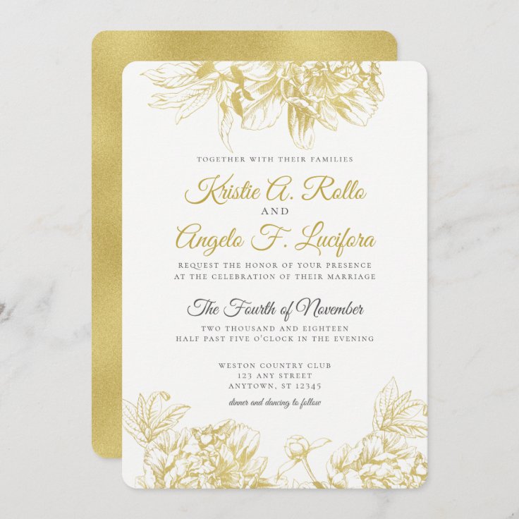Gold Floral Elegant Wedding Invitation | Zazzle