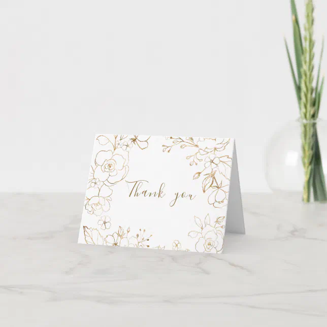 Gold Floral Elegant White Wedding Bridal Shower Thank You Card | Zazzle