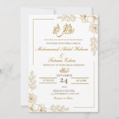 Gold Floral Frame Elegant White Paper Modern Nikah Invitation | Zazzle