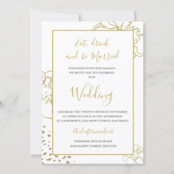 Gold Floral Frame Modern Elegant Wedding Invitation | Zazzle
