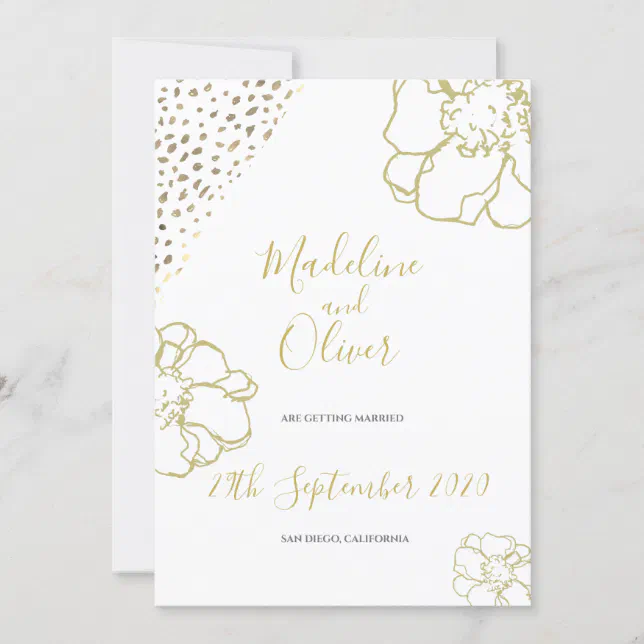 Gold Floral Frame Modern Elegant Wedding Invitation | Zazzle