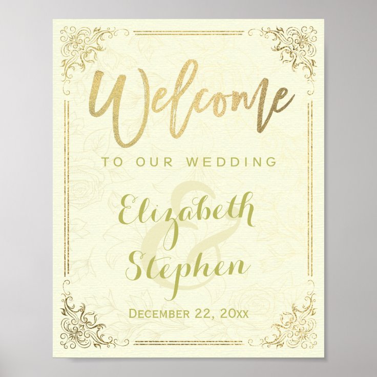 Gold Floral Frame Welcome Wedding Reception Sign | Zazzle