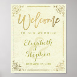 Gold Floral Frame Welcome Wedding Reception Sign | Zazzle