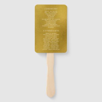 Gold Floral Geometric Wedding Program Hand Fan | Zazzle