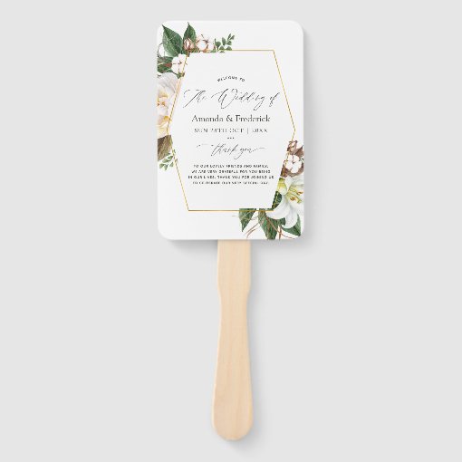 Gold Floral Geometric Wedding Program Hand Fan | Zazzle