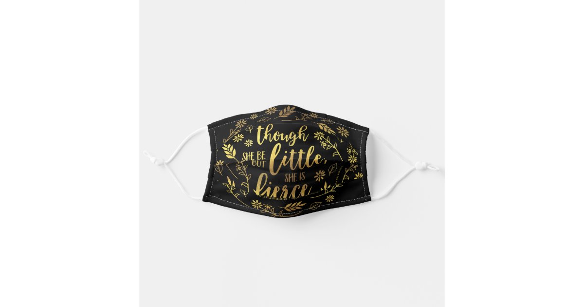 Gold Floral Little But Fierce William Shakespeare Adult Cloth Face Mask ...