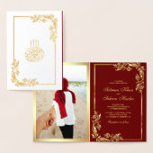 Gold Floral Maroon Photo Muslim Wedding Foil Card | Zazzle
