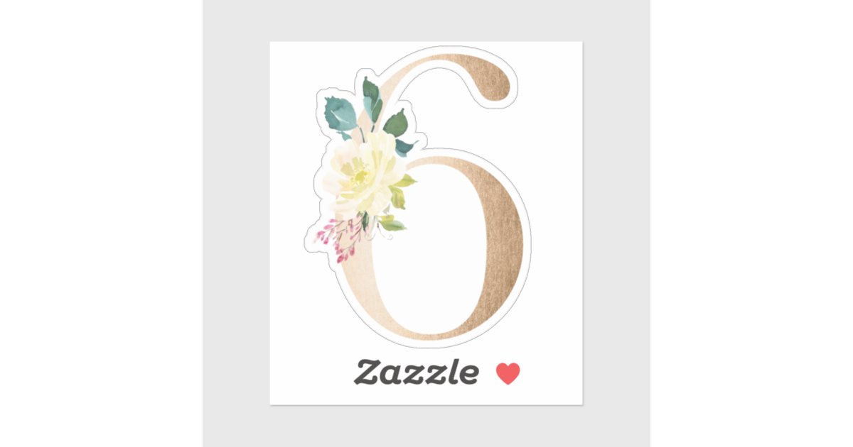 Gold floral numbers sticker | Zazzle