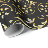 Gold Floral Pattern With Diamonds Wrapping Paper | Zazzle