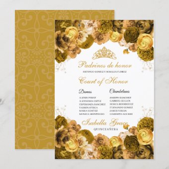 Gold Floral Quinceanera Court of Honor Invitation | Zazzle