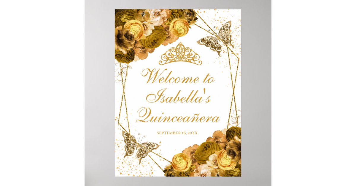 Gold Floral Quinceanera Welcome Sign | Zazzle