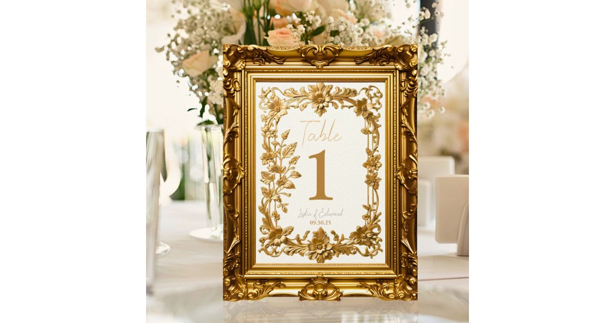 Gold Floral Vintage Table Number Card | Zazzle