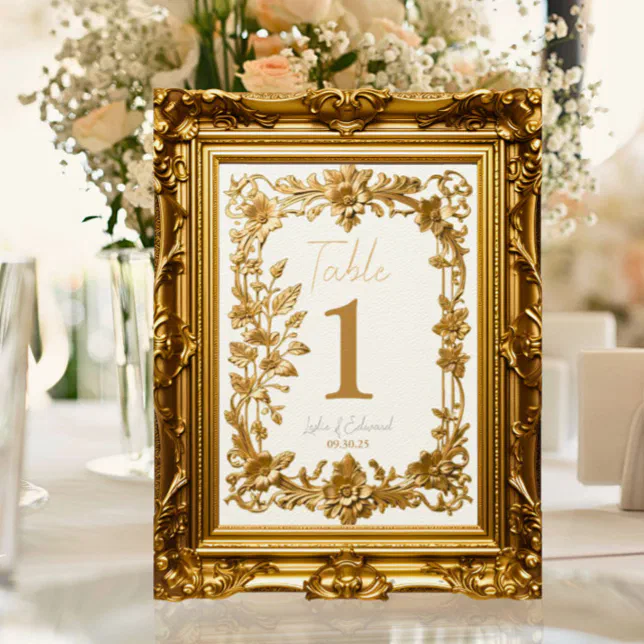 Gold Floral Vintage Table Number Card | Zazzle