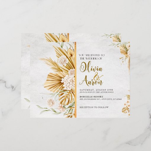 Gold Floral Wedding Invitation Landscape | Zazzle