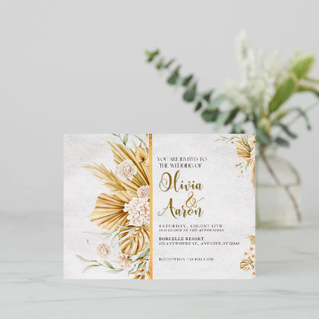 Gold Floral Wedding Invitation Landscape | Zazzle