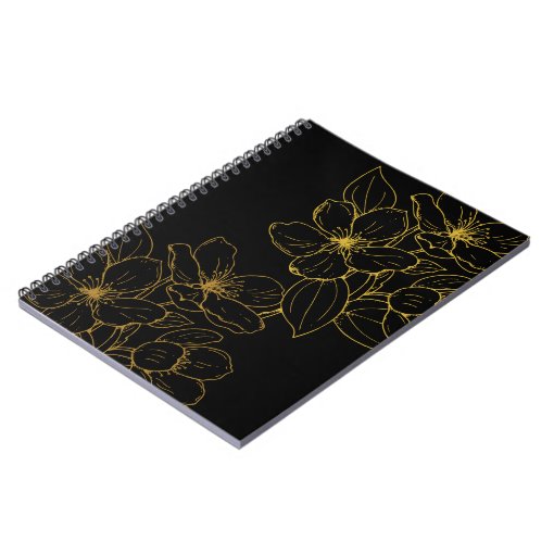 Gold Flower on Black Note Book & Journals | Zazzle