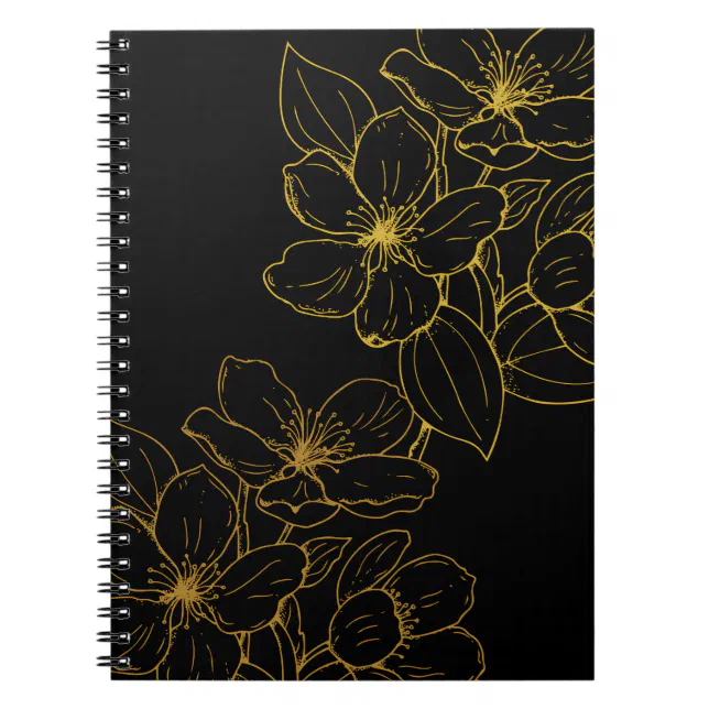 Gold Flower on Black Note Book & Journals | Zazzle