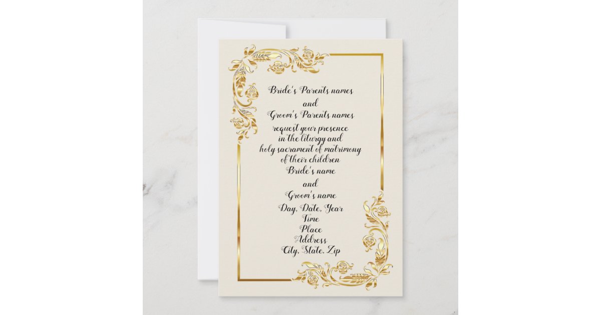 Gold Flower Scroll Wedding Invitation | Zazzle