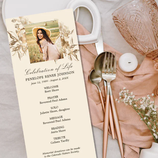 Gold Flowers Celebration of Life Program | Zazzle