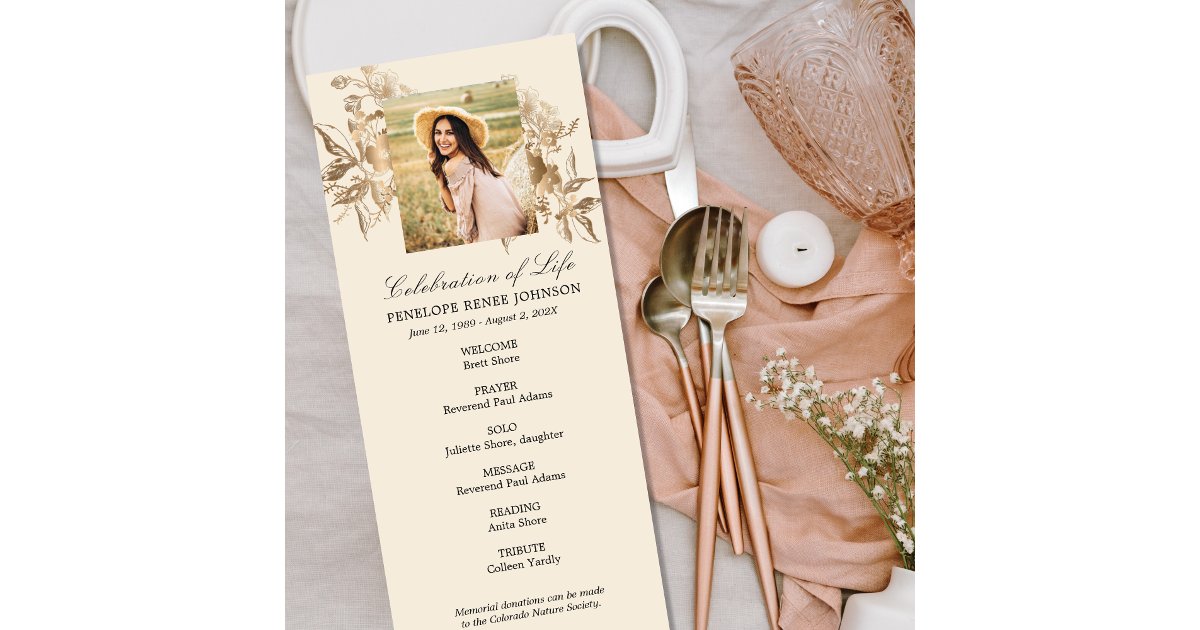 Gold Flowers Celebration of Life Program | Zazzle
