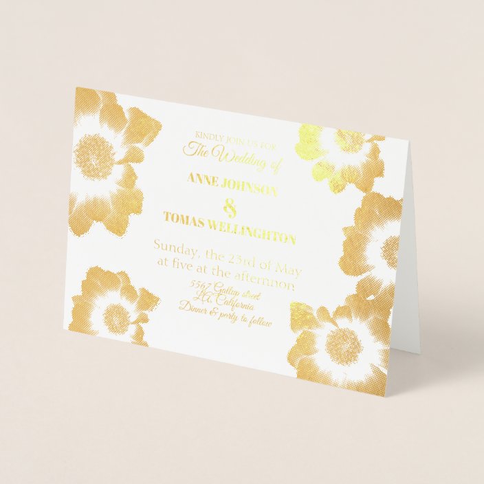 Gold flowers Wedding Invitation Foil Card | Zazzle.com